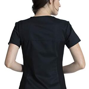 Scrubs for Women Workwear Revolution V-Neck with Knit Sides, Soft Stretch Plus Size WW2875, 2XL, Black