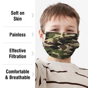 WECARE Kids Disposable Face Masks, 50 Green Camo Masks, Individually Wrapped