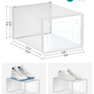 SONGMICS Shoe Boxes, Set of 18 Shoe Storage Organizers, Stackable and Foldable for Sneakers, Fit up to US Size 13, Transparent and White ULSP18MWT