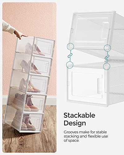 SONGMICS Shoe Boxes, Set of 18 Shoe Storage Organizers, Stackable and Foldable for Sneakers, Fit up to US Size 13, Transparent and White ULSP18MWT