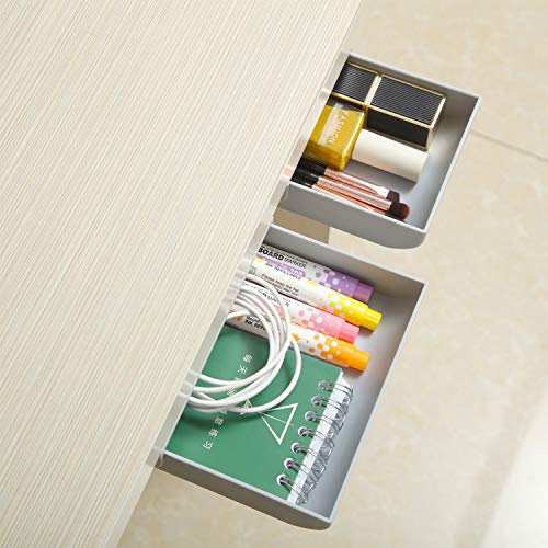 Boao 2 Pieces Desk Pencil Drawer Organizer Self-Adhesive Drawer Pencil Tray Pop-Up Latent Desktop Drawer Tray Expandable Under The Table Drawer Organizer for Office School Home Desk, 2 Sizes (Gray)