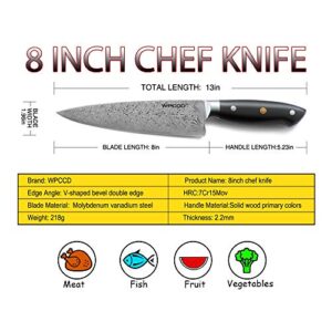 WPCCD Professional Chef Knife Three Rivets Chef's Knife-Pro Chef Knife 8 Inch High Carbon German Steel Peeling Knife Bread Knife Ergonomic Knife Handle Black Kitchen Knife Luxury Gift Box