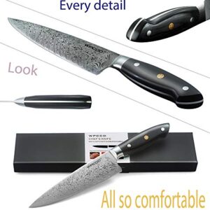 WPCCD Professional Chef Knife Three Rivets Chef's Knife-Pro Chef Knife 8 Inch High Carbon German Steel Peeling Knife Bread Knife Ergonomic Knife Handle Black Kitchen Knife Luxury Gift Box