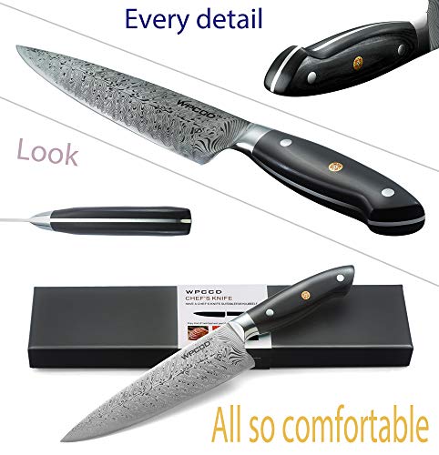 WPCCD Professional Chef Knife Three Rivets Chef's Knife-Pro Chef Knife 8 Inch High Carbon German Steel Peeling Knife Bread Knife Ergonomic Knife Handle Black Kitchen Knife Luxury Gift Box