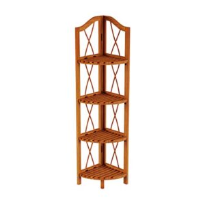 Lavish Home Folding Corner Shelf-4 Tier Wooden Bookcase-for Display Shelving for Living Room, Bathroom, Kitchen or Office-Freestanding Organizer, 43", Pecan