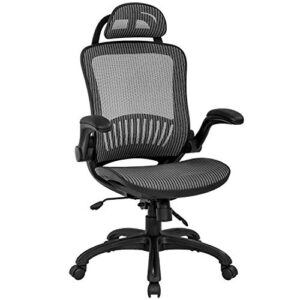 office chair ergonomic desk chair mesh computer chair with lumbar support headrest flip up arms rolling swivel adjustable task chair for adults(grey)