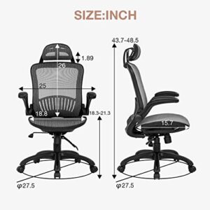 Office Chair Ergonomic Desk Chair Mesh Computer Chair with Lumbar Support Headrest Flip UP Arms Rolling Swivel Adjustable Task Chair for Adults(Grey)