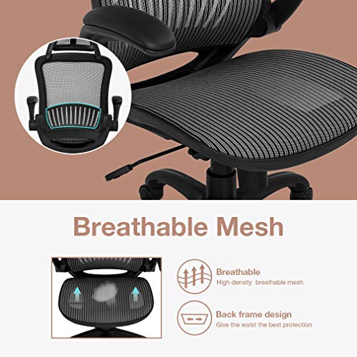 Office Chair Ergonomic Desk Chair Mesh Computer Chair with Lumbar Support Headrest Flip UP Arms Rolling Swivel Adjustable Task Chair for Adults(Grey)