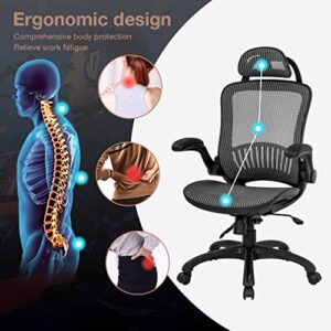 Office Chair Ergonomic Desk Chair Mesh Computer Chair with Lumbar Support Headrest Flip UP Arms Rolling Swivel Adjustable Task Chair for Adults(Grey)