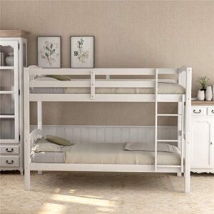 CJLMN Twin Over Twin Bunk Beds, Convertible Into Two Individual Solid Wood Beds, Children Twin Sleeping Bedroom Furniture Ladder and Safety Rail for Kids Boys & Girl, Easy Assembly (White)