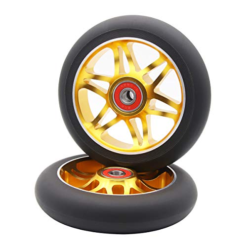 2PCS Replacement 110mm Pro Scooter Wheel with Abec 9 Bearings Fit for MGP/Razor/Lucky Pro Scooters (Gold)