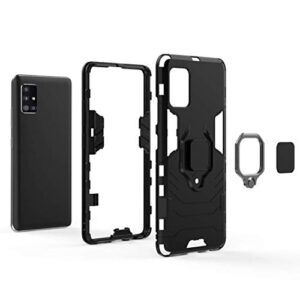 Smfu Cover for XiaoMi Redmi Note 9 Case Hybrid Heavy Duty Armor Hard Dual Layer Protection Case with Screen Protector 2 Pack with Kickstand Feature Shockproof Defender Cover Bumper Non-Slip（Black）