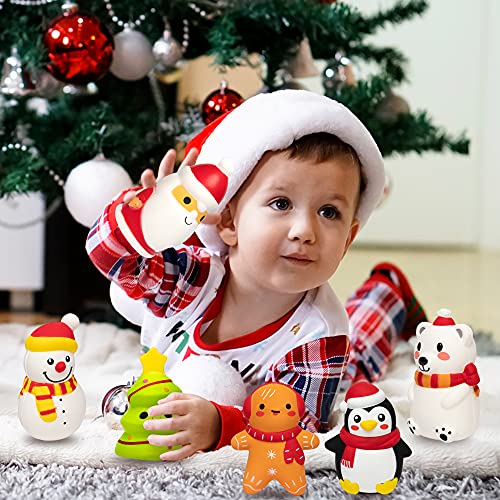 BeYumi 6 Packs Christmas Squeeze Slow Rising Toys, Santa Claus, Christmas Tree, Gingerbread, Snowman, Penguin, White Bear, Soft Scented Squeeze Decompression Stress Relief Toys for Kids Party Favor