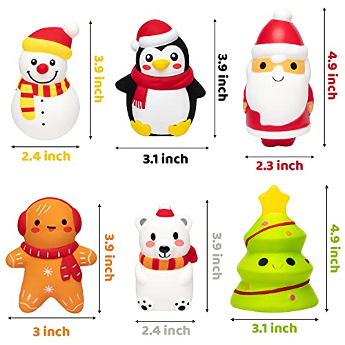 BeYumi 6 Packs Christmas Squeeze Slow Rising Toys, Santa Claus, Christmas Tree, Gingerbread, Snowman, Penguin, White Bear, Soft Scented Squeeze Decompression Stress Relief Toys for Kids Party Favor