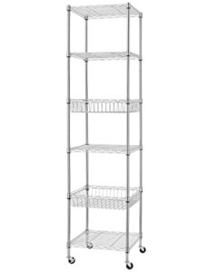 finnhomy heavy duty 6 tier wire shelving unit with wheels 18x18x72-inches 6 shelves storage rack thicken steel tube, adjustable shelving rack for kitchen bathroom office, nsf certified, chrome