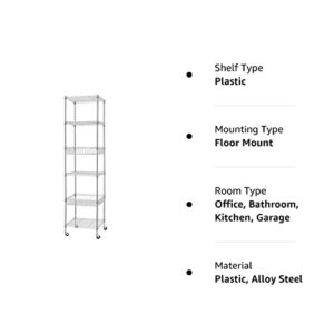 Finnhomy Heavy Duty 6 Tier Wire Shelving Unit with Wheels 18x18x72-inches 6 Shelves Storage Rack Thicken Steel Tube, Adjustable Shelving Rack for Kitchen Bathroom Office, NSF Certified, Chrome