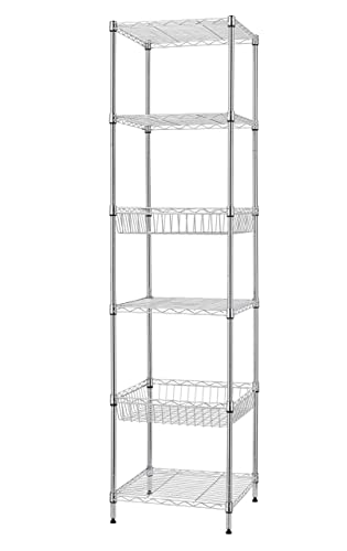 Finnhomy Heavy Duty 6 Tier Wire Shelving Unit with Wheels 18x18x72-inches 6 Shelves Storage Rack Thicken Steel Tube, Adjustable Shelving Rack for Kitchen Bathroom Office, NSF Certified, Chrome