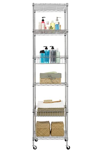 Finnhomy Heavy Duty 6 Tier Wire Shelving Unit with Wheels 18x18x72-inches 6 Shelves Storage Rack Thicken Steel Tube, Adjustable Shelving Rack for Kitchen Bathroom Office, NSF Certified, Chrome