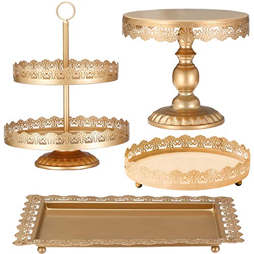 XINLIYA 4Pcs Set Metal Cake Stands Gold Cupcake Stands Holder Fruits Candy Dessert Display Plate Serving Tower for Wedding Birthday Baby Shower Party Celebration Home Decoration