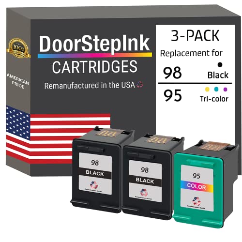 DoorStepInk Remanufactured in The USA Ink Cartridge Replacements for HP 98 2 Black C9364 HP 95 Color C8766 for Deskjet 5940 5943 OfficeJet 6310 6310v 6310xi Photosmart 2570 2575 8030 8049 8053