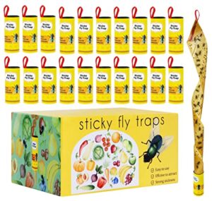 dwcom 20pcs sticky fly strips, fly paper roll hanging, fly tape trap ribbon, gnat mosquito catcher killer indoor&outdoor