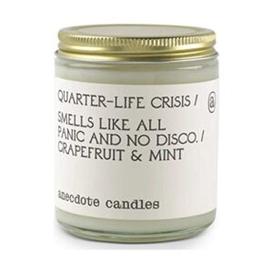 anecdote candles – quarter life crisis glass jar candle – grapefruit and mint – coconut soy wax – non toxic scented candle – made in usa – luxury candles for home – 7.8 ounces