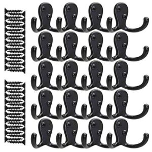 ohaha 20 pack black double prone hooks with 40 screws. easy to install, stronger & more durable for heavy items, hanging scarf, bag, towel, key, cap, cup, hat