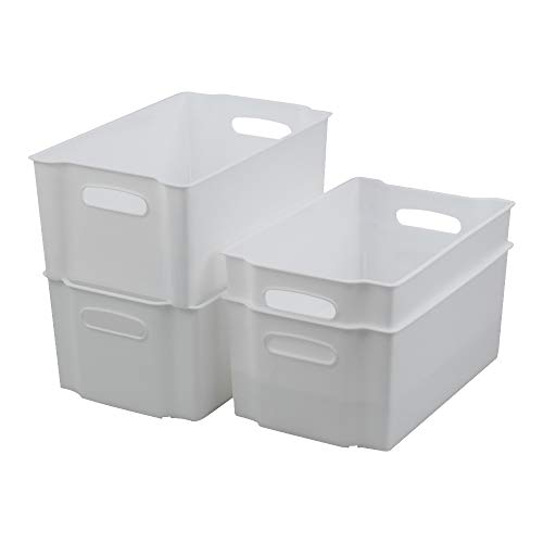 Morcte 4-Pack Plastic Stackable Storage Bin, White Stacking Storage Basket