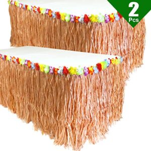 giftexpress pack of 2, 9 feet x29 luau grass table skirt, hawaiian luau libiscus table skirt for hawaiian party, luau party supplies, luau party decorations, moana birthday party (natural hay grass)