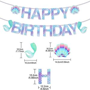 Happy Birthday Banner Mermaid Pre-assembled, Mermaid Birthday Decoration for Girls, Mermaid Party Supplies for Mermaid/Under The Sea Animal Themed Birthday Party, Baby Shower