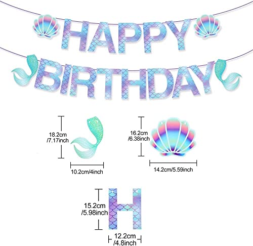 Happy Birthday Banner Mermaid Pre-assembled, Mermaid Birthday Decoration for Girls, Mermaid Party Supplies for Mermaid/Under The Sea Animal Themed Birthday Party, Baby Shower