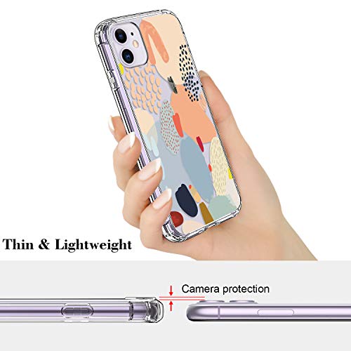 ICEDIO iPhone 11 Case with Screen Protector,Clear with Multi-Colored Painting Patterns for Girls Women,Shockproof Slim Fit TPU Cover Protective Phone Case for Apple iPhone 11 6.1 inch