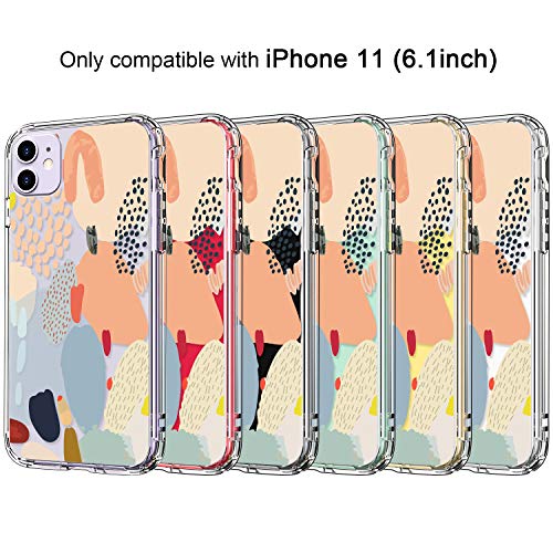 ICEDIO iPhone 11 Case with Screen Protector,Clear with Multi-Colored Painting Patterns for Girls Women,Shockproof Slim Fit TPU Cover Protective Phone Case for Apple iPhone 11 6.1 inch