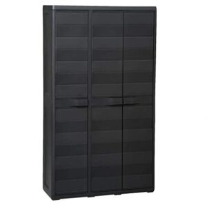 garden floor storage cabinet, multifunctional cabinet black outdoor storage cabinet organizer with adjustable 4 shelves for patio backyard garden