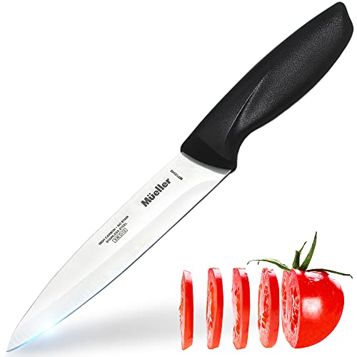 Mueller 6-inch High Carbon Stainless Steel Deba Knife, Double Bevel Blade with Comfort Handle