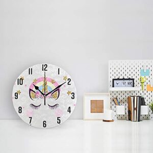 FULUHUAPIN Pink Unicorn Bathroom Kitchen Wall Clock for Girl Boy Non Ticking Quiet Easy to Read for Bedroom Decor 9.5 Inch Round Clock 2031712