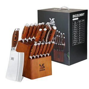 msy bigsunny knife block set 17-piece knife set with wooden block - german steel perfect cutlery set gift