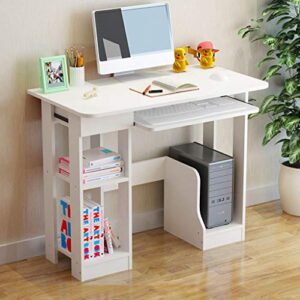 okbop desktop home computer desk with storage shelves keyboard tray, white small office desk, modern writing desk wood student study table notebook workstation (white)