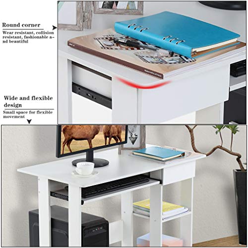 OKBOP Desktop Home Computer Desk with Storage Shelves Keyboard Tray, White Small Office Desk, Modern Writing Desk Wood Student Study Table Notebook Workstation (White)