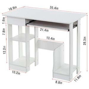 OKBOP Desktop Home Computer Desk with Storage Shelves Keyboard Tray, White Small Office Desk, Modern Writing Desk Wood Student Study Table Notebook Workstation (White)