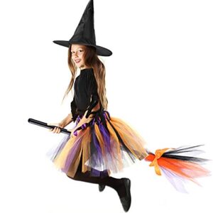 Halloween Witch Costume Accessory Plastic Witch Broom Kids Black Witch Hat Wizard Flying Broom Photography Prop Toy Wizard Cosplay for Halloween Dress Up Costume Party (Mix Color)