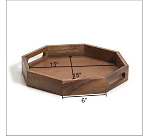 Kalmar Home Acacia Wood 15-Inch Octagon Tray