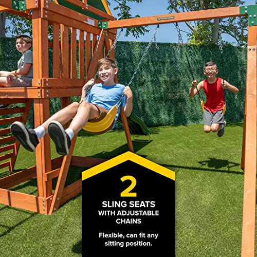 Sportspower Amazon Exclusive Olympia Wood Swing Set with 3 Swings, Slide, and Monkey Bars, Natural/Green