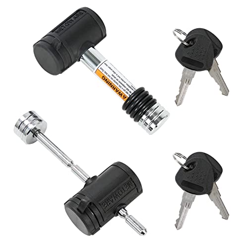 METOWARE Trailer Hitch Lock& Coupler Lock Kit, Swivel Head Hitch Receiver Pin Lock, 5/8" Dia Pin Lock and 1/4” Dia 1" to 3" Adjustable Span Trailer Lock