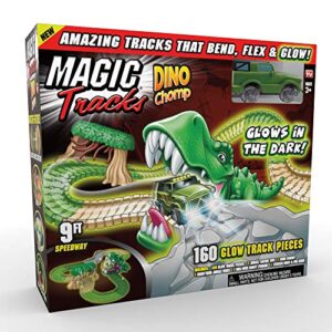 ontel magic tracks dino chomp glow in the dark racetrack set with 9 feet of speedway