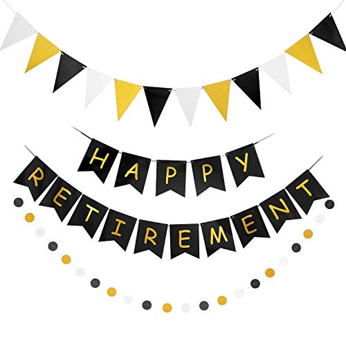 Happy Retirement Banner Assembled GAGAKU Retirement Party Decorations Supplies Kit Gold Glitter Paper Pennant Banner for Office Farewell Party