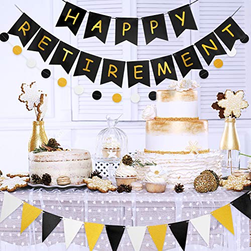 Happy Retirement Banner Assembled GAGAKU Retirement Party Decorations Supplies Kit Gold Glitter Paper Pennant Banner for Office Farewell Party