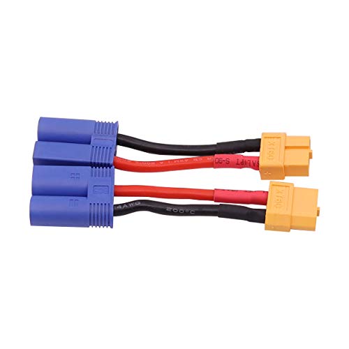 Treehobby 2PCS Male EC5 Plug to Female XT60 Plug Connector Adapter Cable Compatible with RC Car Truck Boat Airplane Lipo Battery ESC Charger(14awg 5cm)