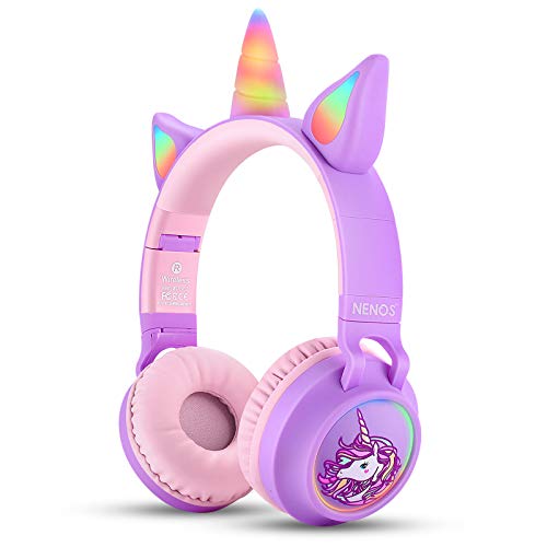 Nenos Bluetooth Kids Headphones Wireless Kids Headphones 93dB Limited Volume Wireless Headphones for Kids Unicorn