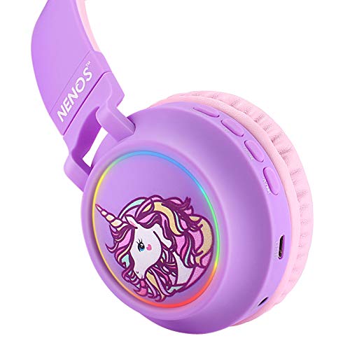 Nenos Bluetooth Kids Headphones Wireless Kids Headphones 93dB Limited Volume Wireless Headphones for Kids Unicorn